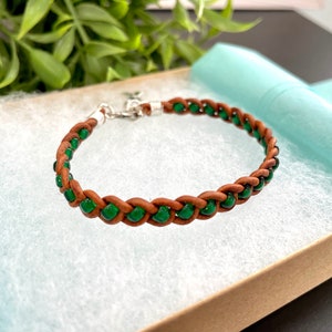 Dark Green Seed Bead Braided Leather Liver Cancer Awareness Bracelet - Etsy