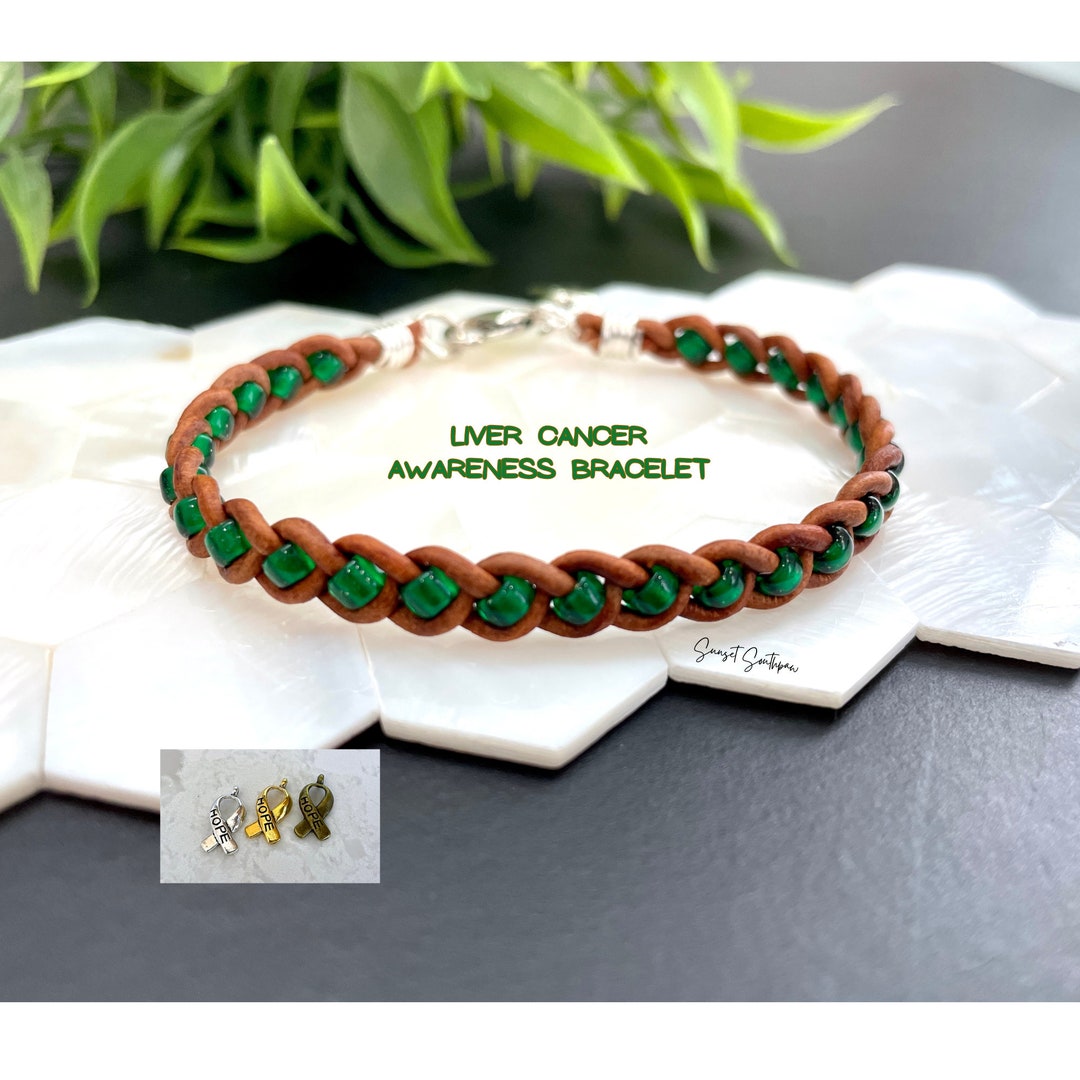 Dark Green Seed Bead Braided Leather Liver Cancer Awareness Bracelet - Etsy