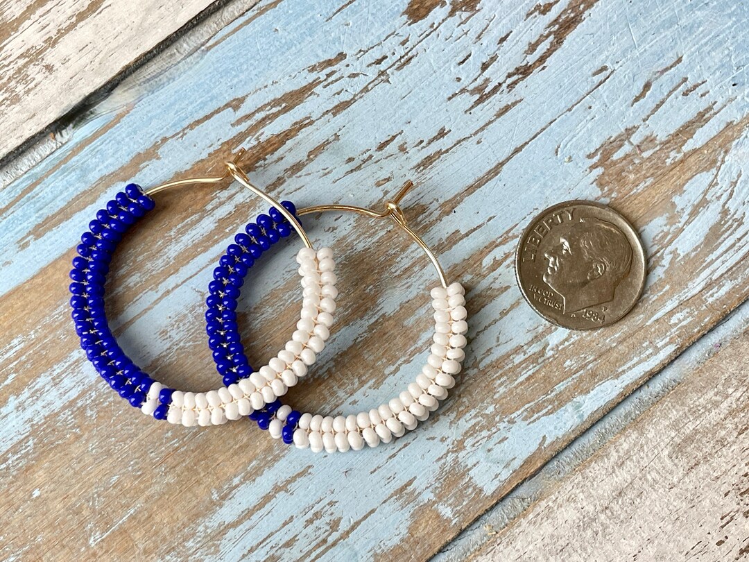 CUSTOM COLOR Game Day Beaded Hoop Earrings, Herringbone Earrings ...