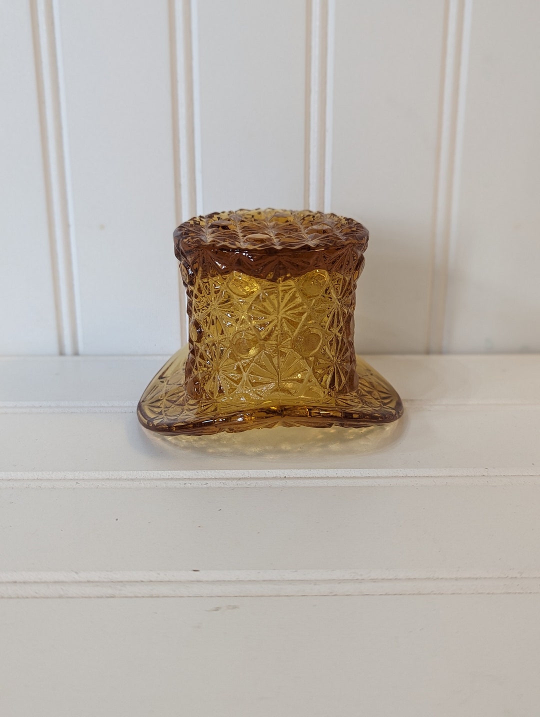 Vintage Amber Glass Daisy and Button Hat Toothpick Holder - Etsy