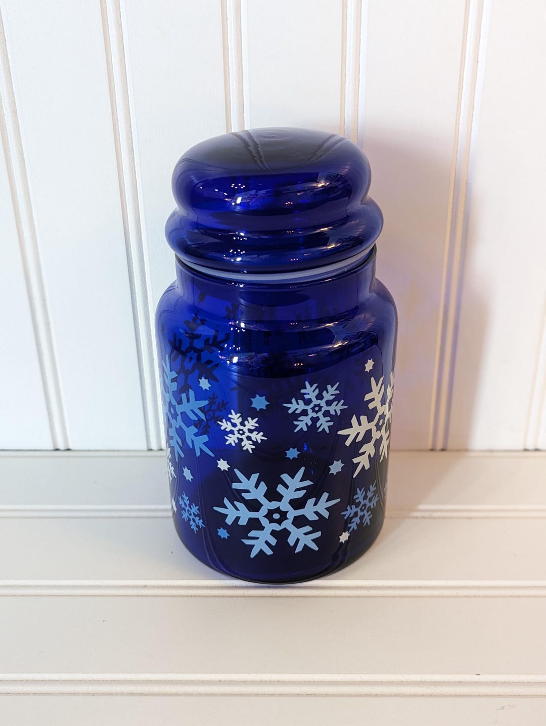 Vintage Libbey Cobalt Blue Snowflakes Glass Canister - Etsy