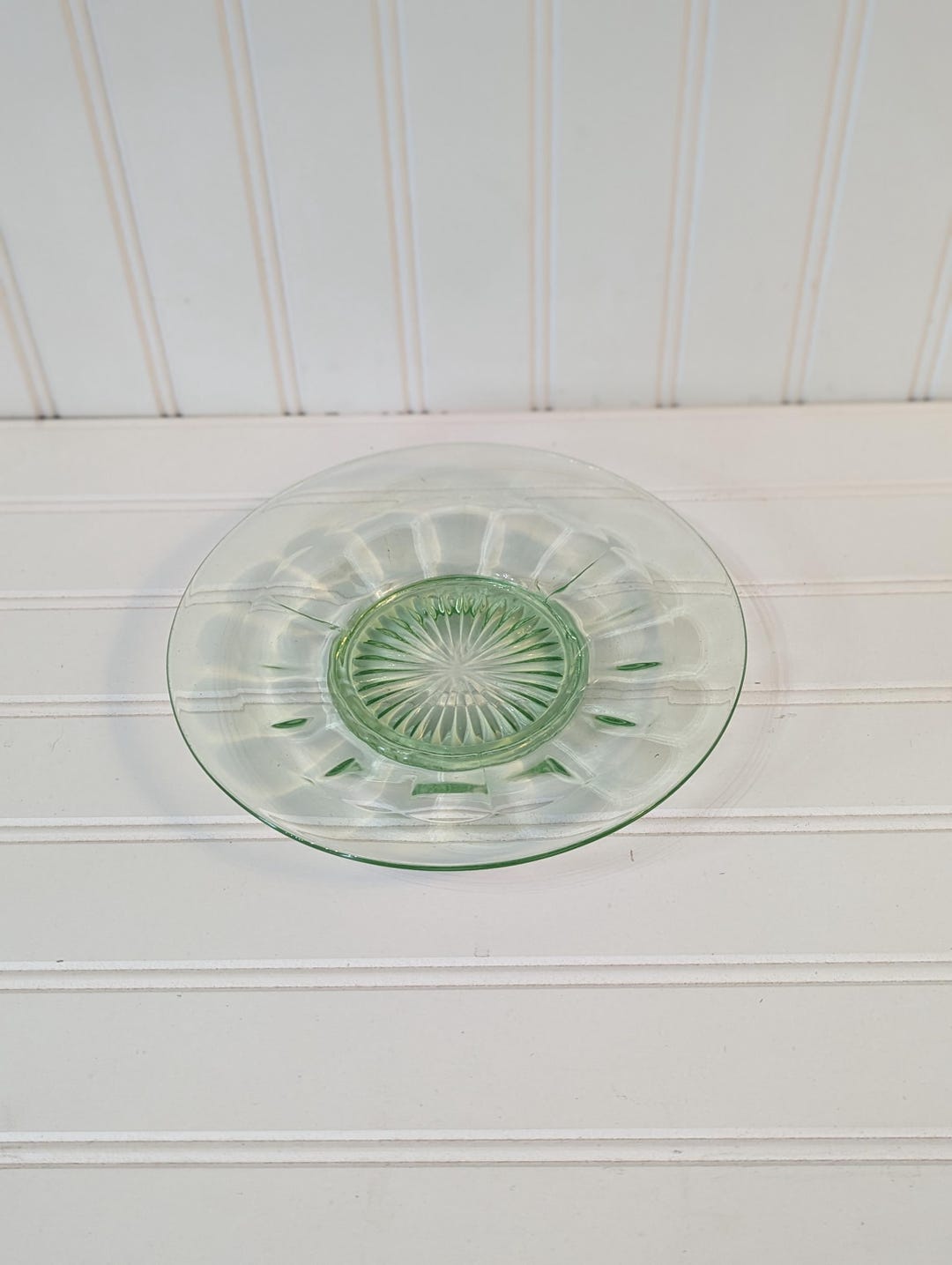 Vintage Green Depression Glass Plate - Etsy