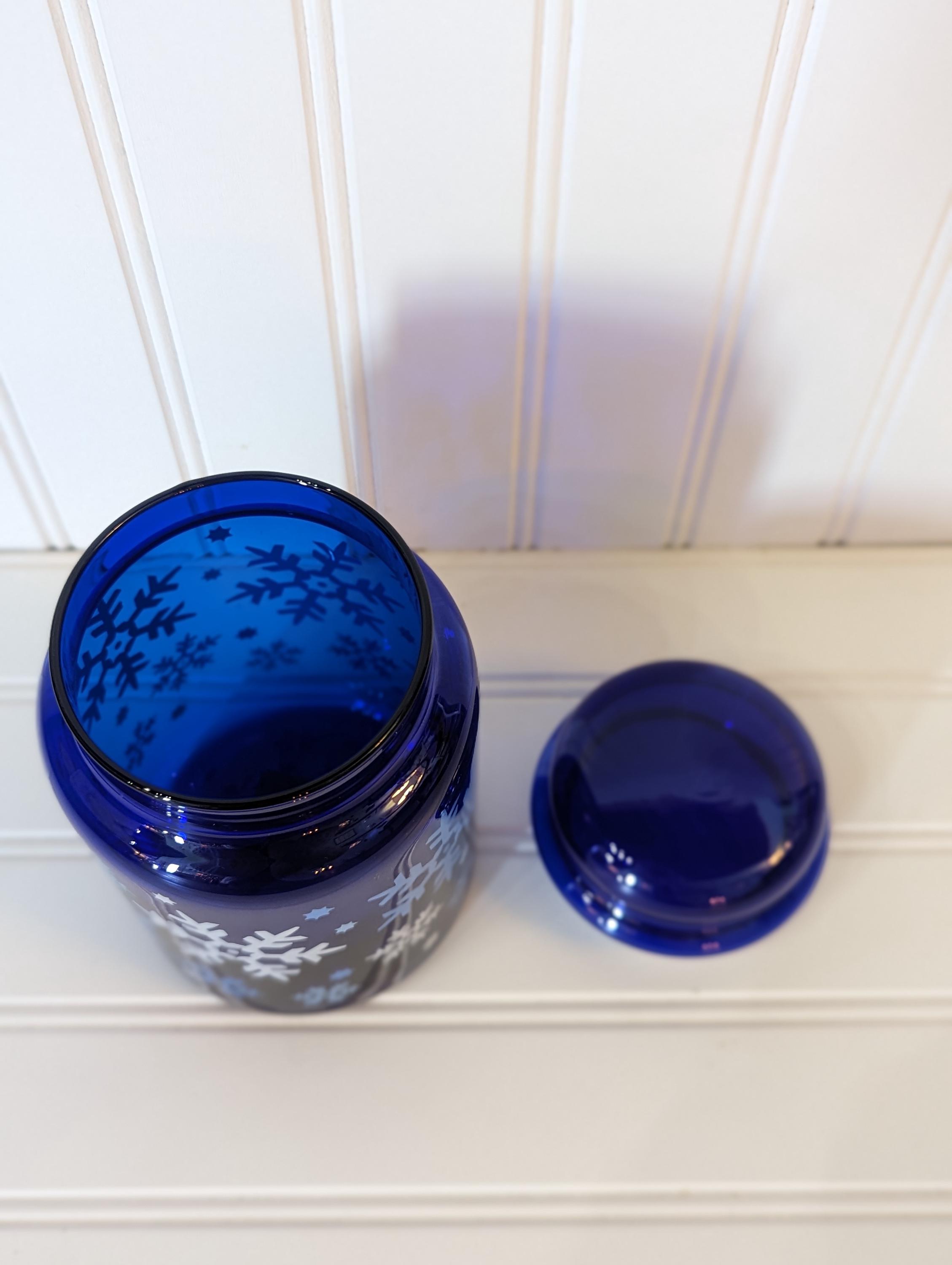 Vintage Libbey Cobalt Blue Snowflakes Glass Canister - Etsy