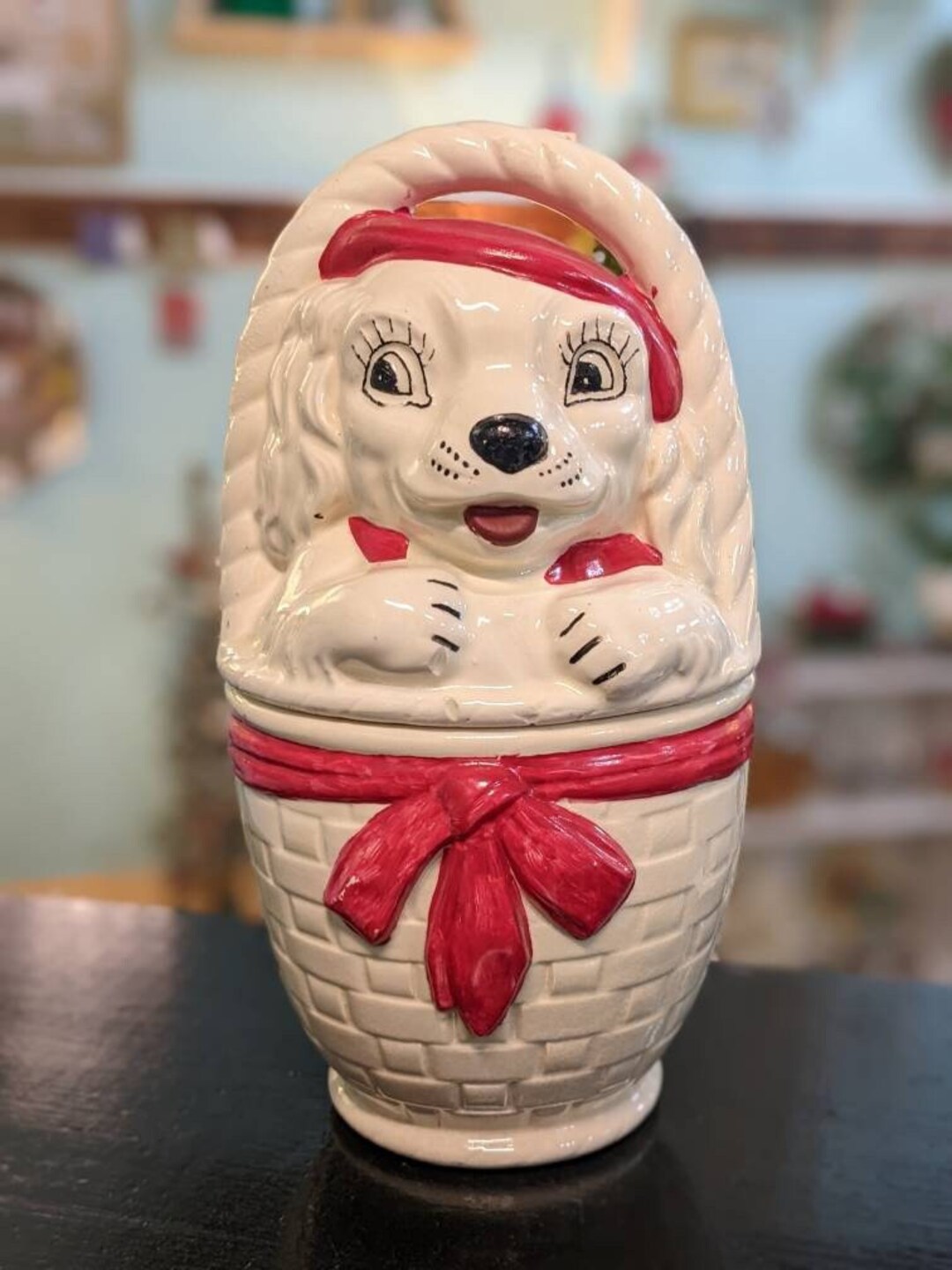 Vintage Cocker Spaniel in Basket Cookie Jar - Etsy