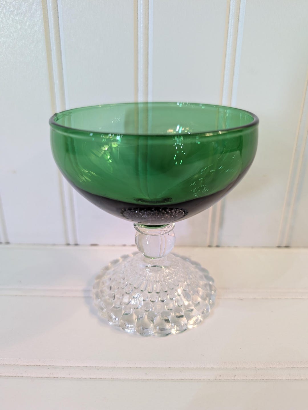 Vintage Anchor Hocking Forest Green Bubble Foot Champagne/ High Sherbet ...
