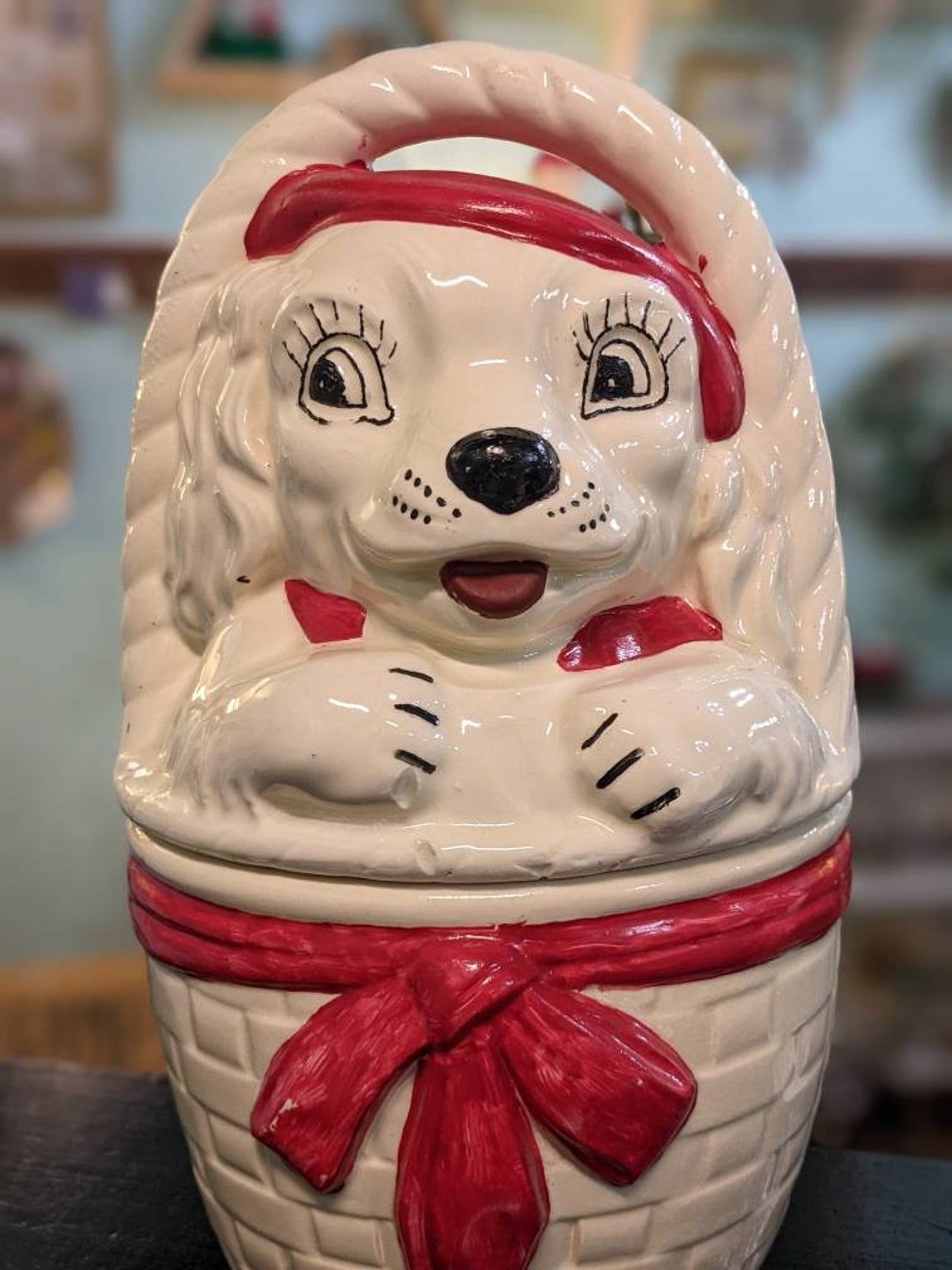Vintage Cocker Spaniel in Basket Cookie Jar - Etsy