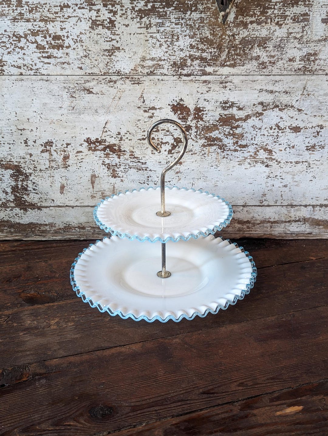 Vintage Fenton Aqua Crest 2 Tier Tray - Etsy