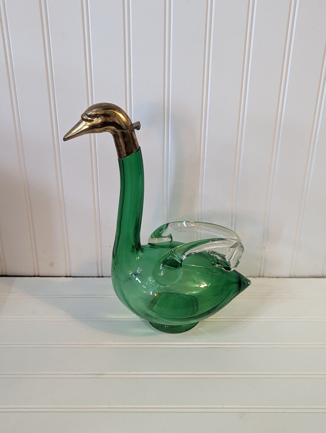 Vintage Austrian Green Glass Swan Decanter - Etsy