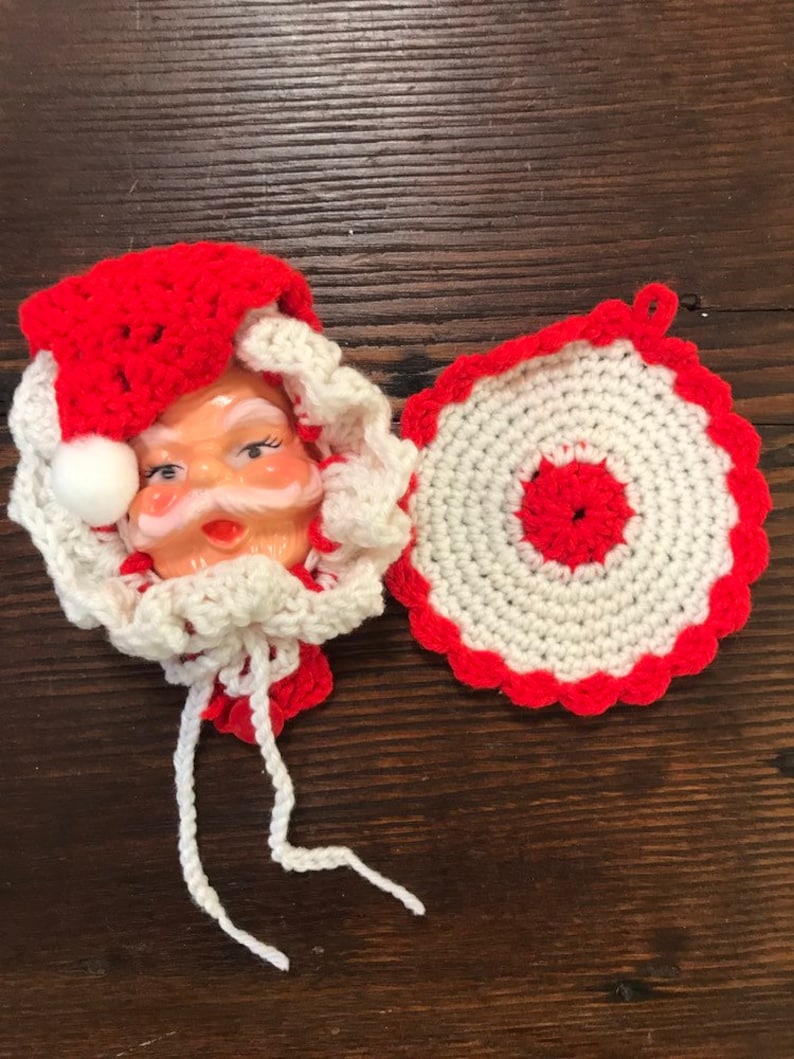 Vintage Crocheted Santa Face Detachable Potholder - Etsy