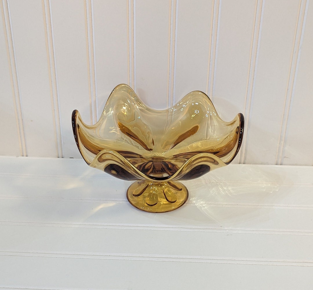 Vintage Viking Amber Glass Compote - Etsy