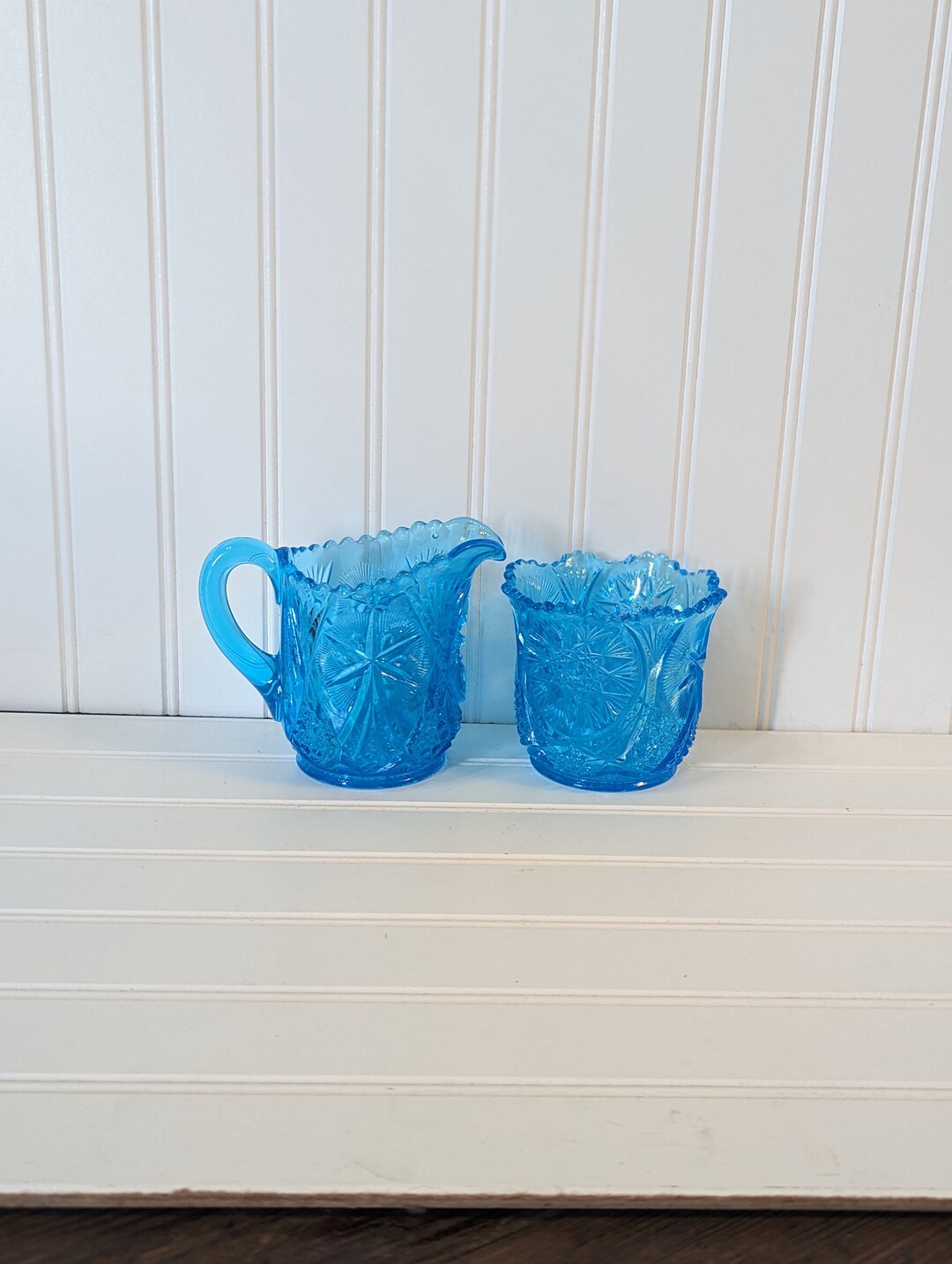 Vintage Kemple Glass Blue Yutec Sugar and Creamer - Etsy