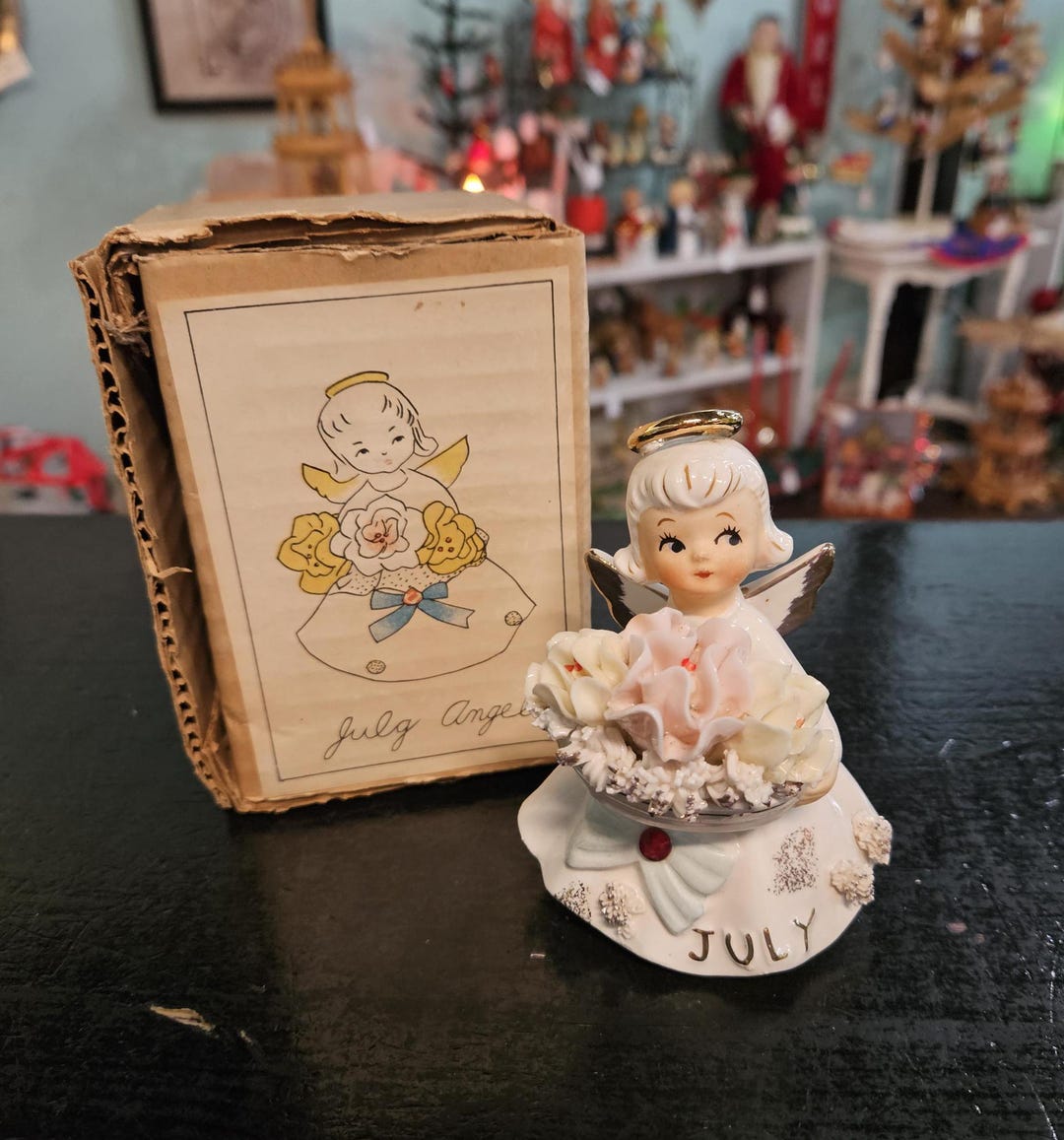 Vintage Geo Z. Lefton Ceramic July Birthday Angel Figurine & Box - Etsy