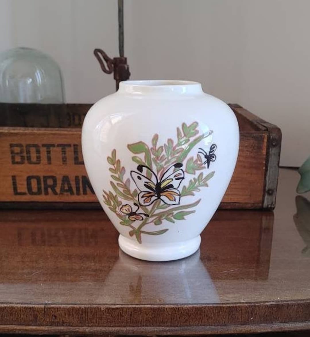 Vintage Hand Painted Butterfly Ceramic Vase - Etsy