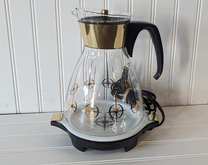Vintage MCM Atomic Starburst Pyrex Coffee Carafe and Warmer--works! - Etsy