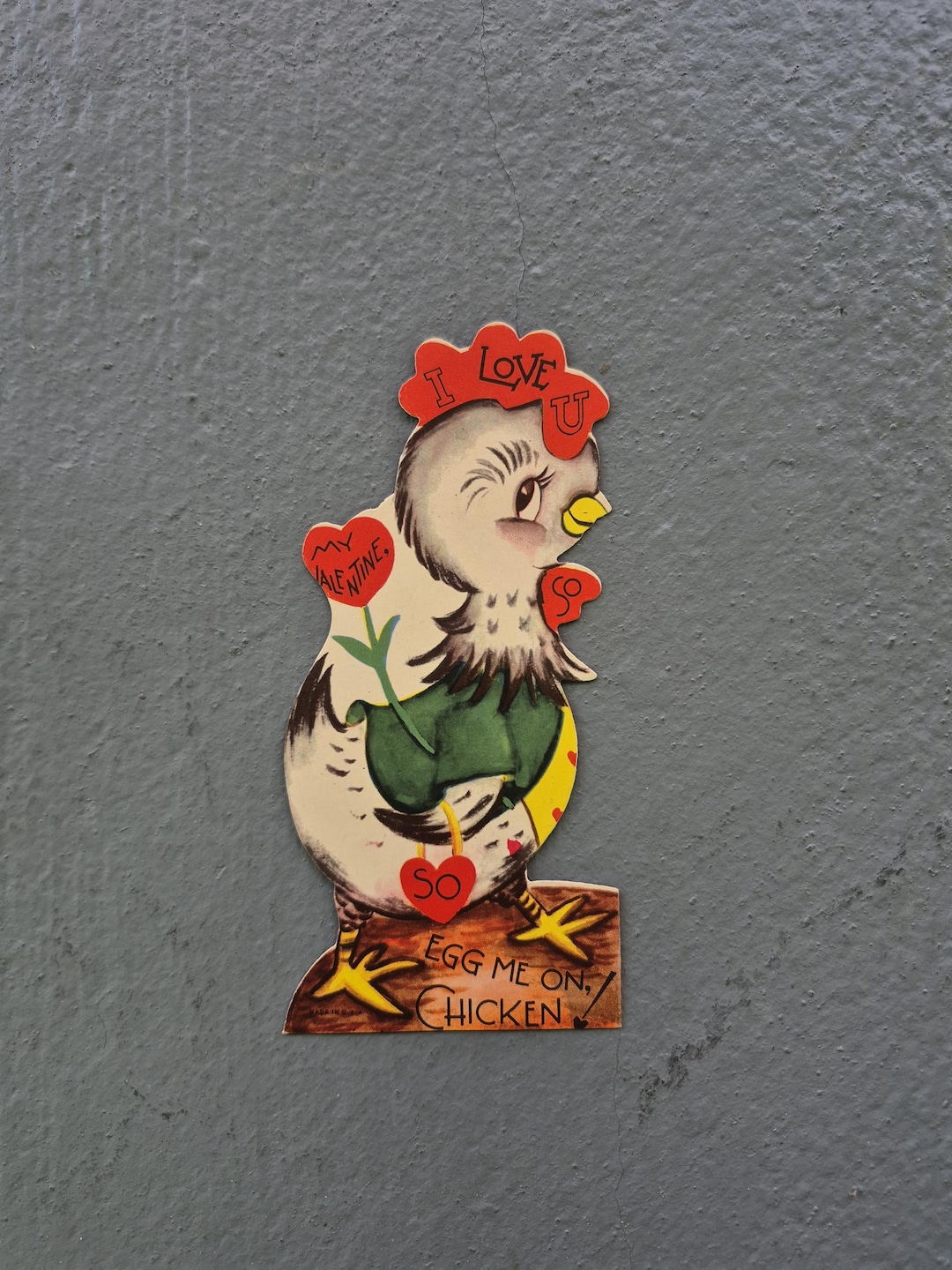 Vintage Anthropomorphic Chicken Carrying a Heart Purse Paper Valentine ...
