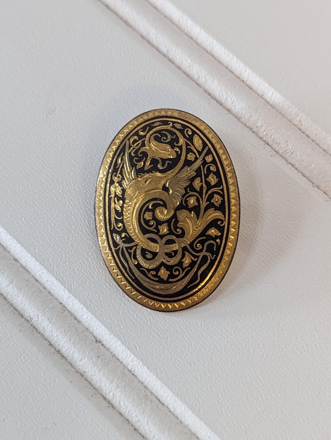 Vintage Damascene Gold Dragon Pin - Etsy