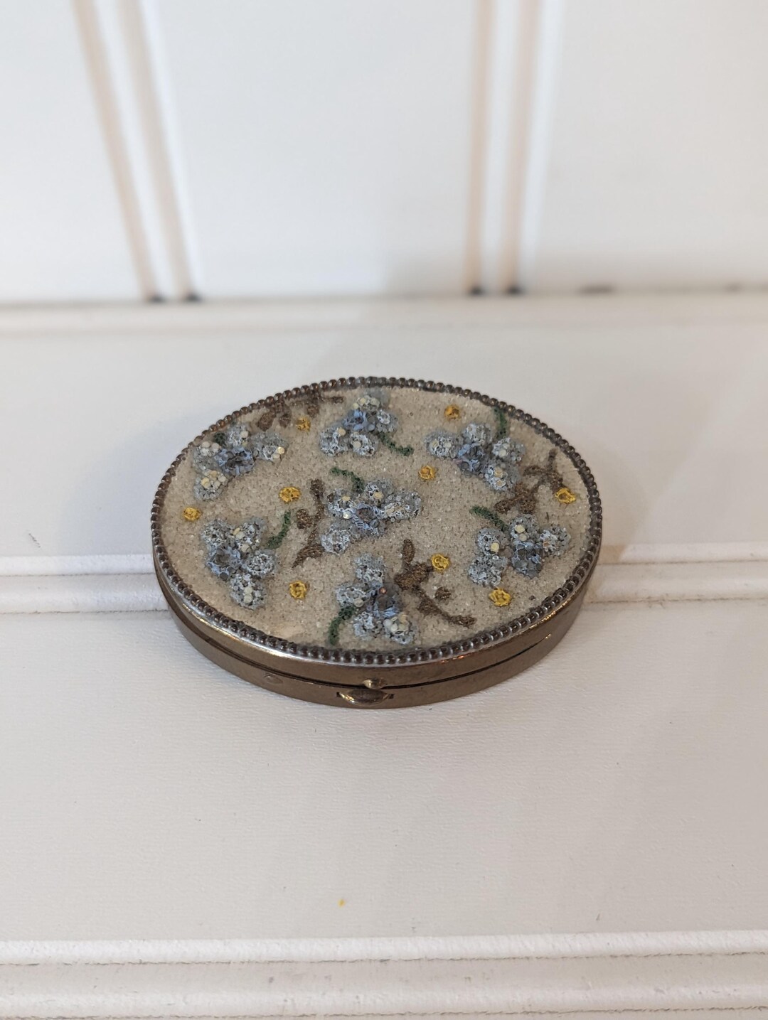 Vintage Seed Bead Micro Bead Blue Floral Compact - Etsy