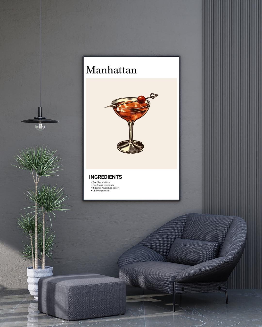 Manhattan Cocktail Matte Vertical Poster, Vintage Style Home Bar Decor ...