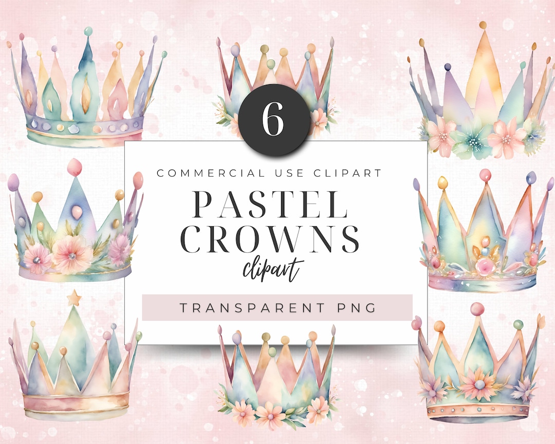 Watercolor Pastel Crown Clipart: Princess Party Decor (PNG) - Etsy