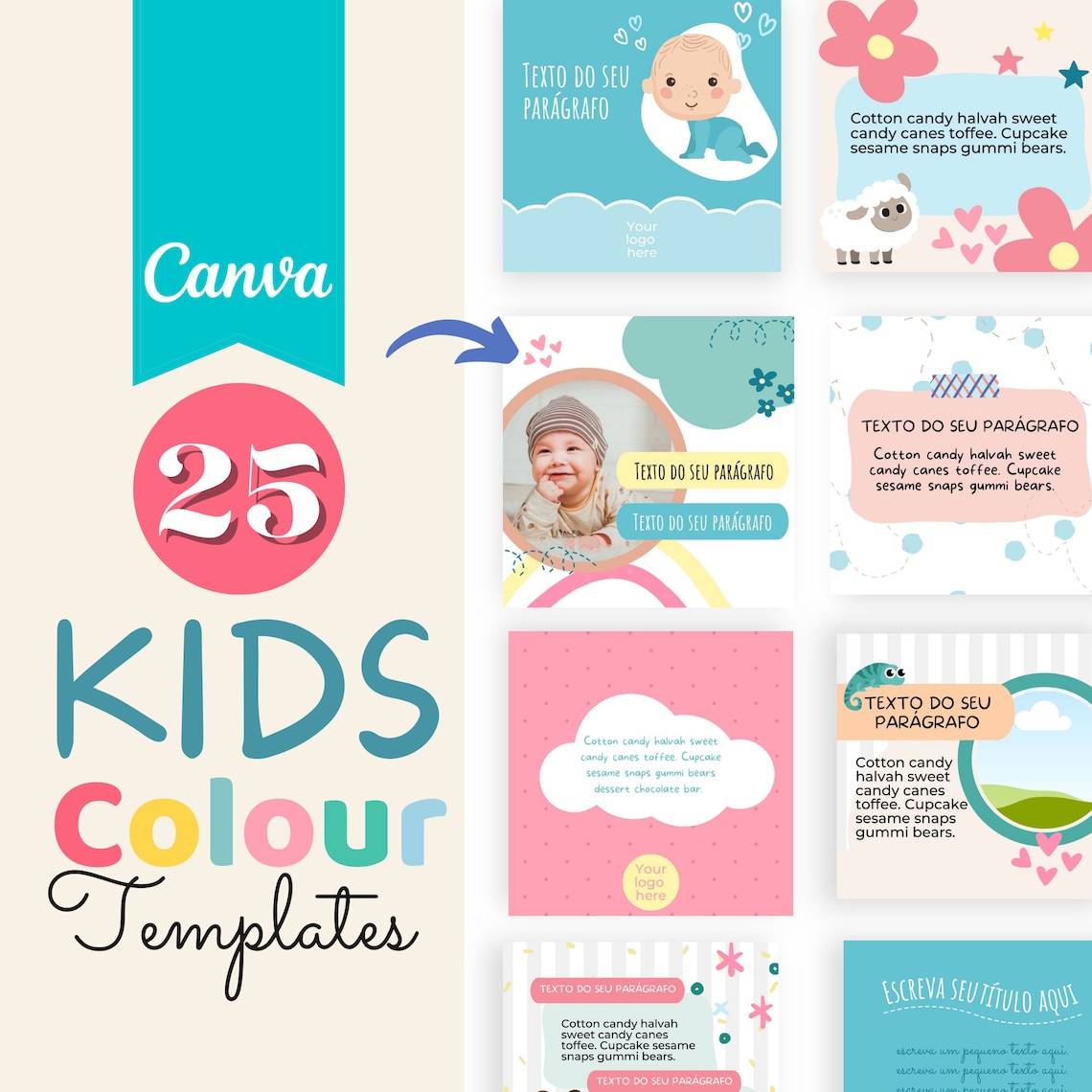 Kids Canva Templates Bundle: Candy Color Social Media Posts (PDF) - Etsy