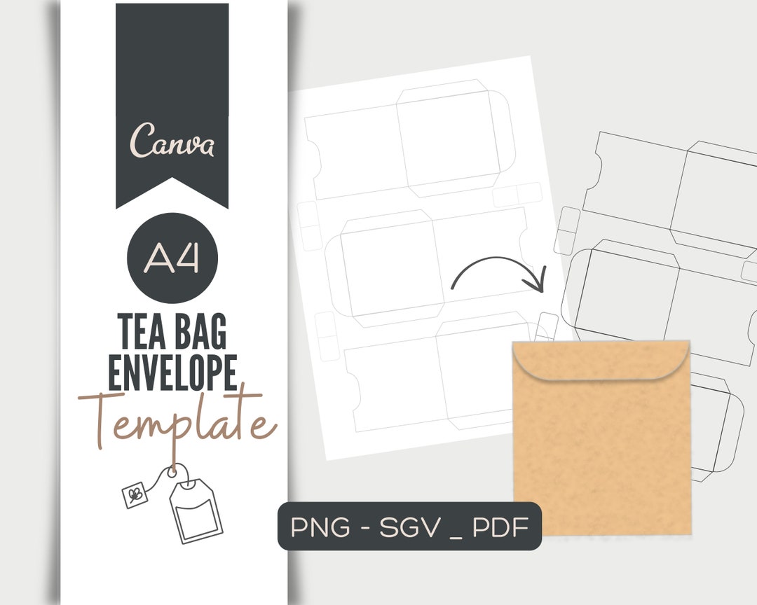 Tea Bag or Seed Envelope Template A4, Party Printable, Tea Digital, Tea ...