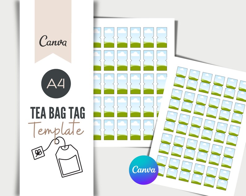 Tea Bag Tag CANVA Template A4 Editable Party Printable Tea - Etsy