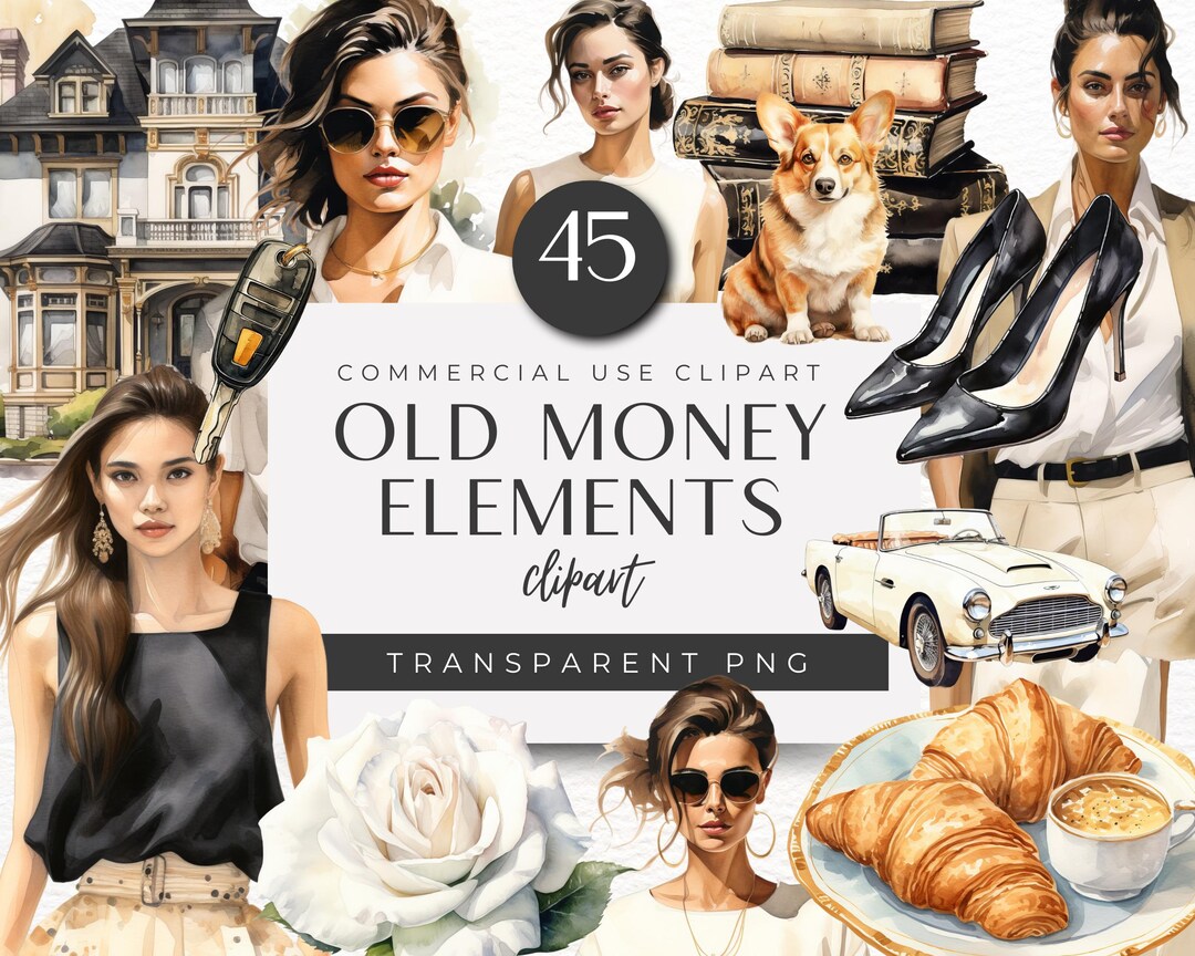 Old Money Watercolor Clipart: 45 PNG Files, Commercial Use (digital ...