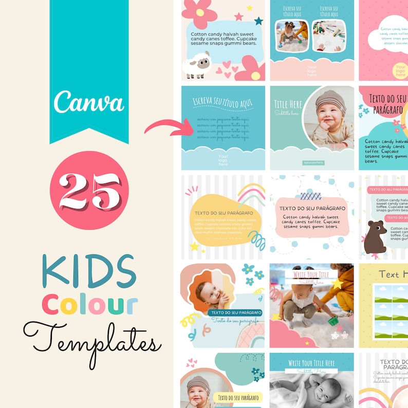 CANVA Templates for Kids Pastel Color Business Social - Etsy