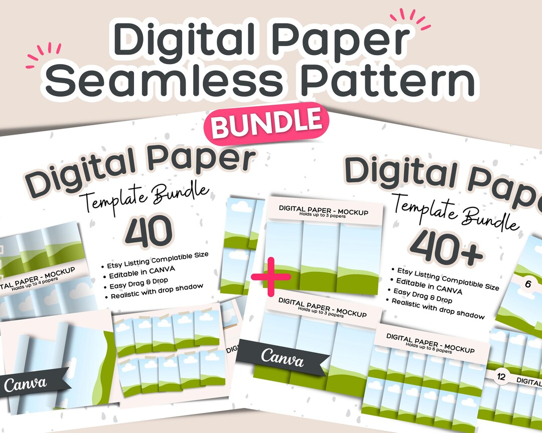 Digital Paper Seamless Pattern Mockup Bundle, 60 Dogital Paper Mockups ...