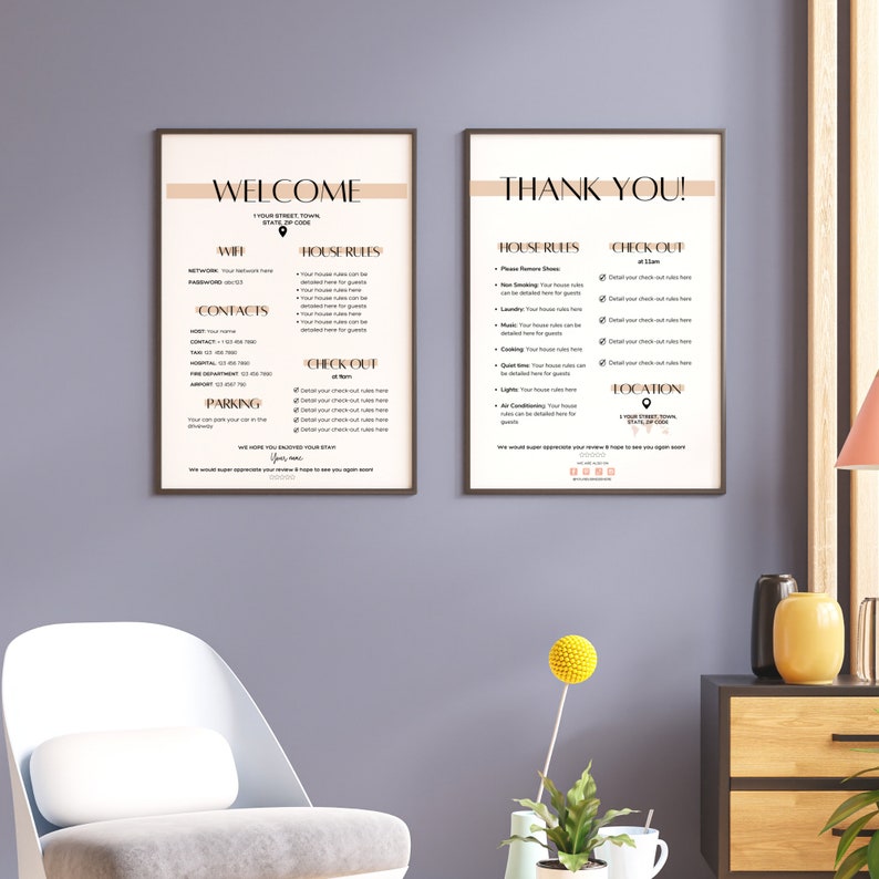 Minimalist Rental Home Welcome Sign: Airbnb Host Template (digital ...