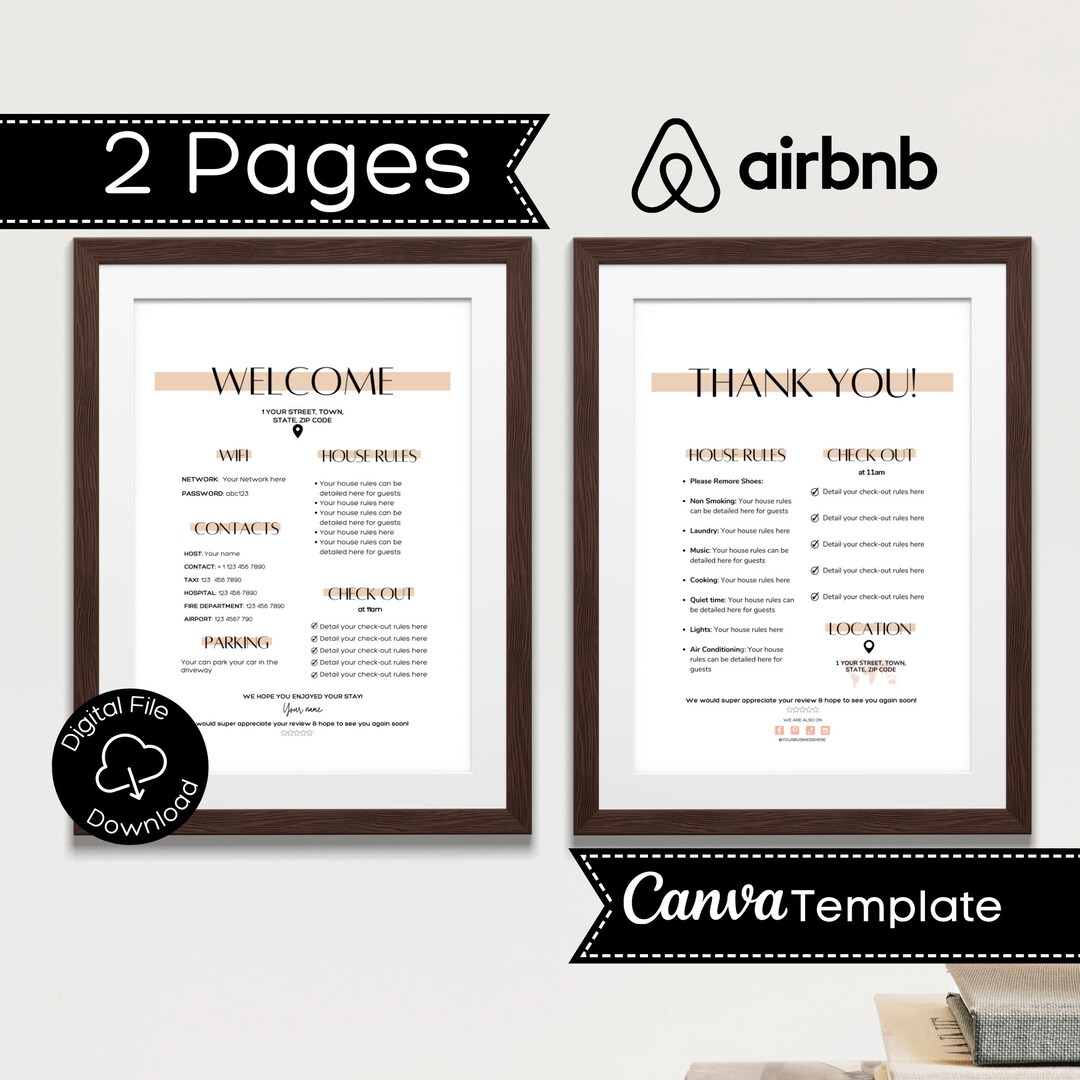 Rental Home Welcome Sign Rental Hometemplate Two Pages Sign - Etsy