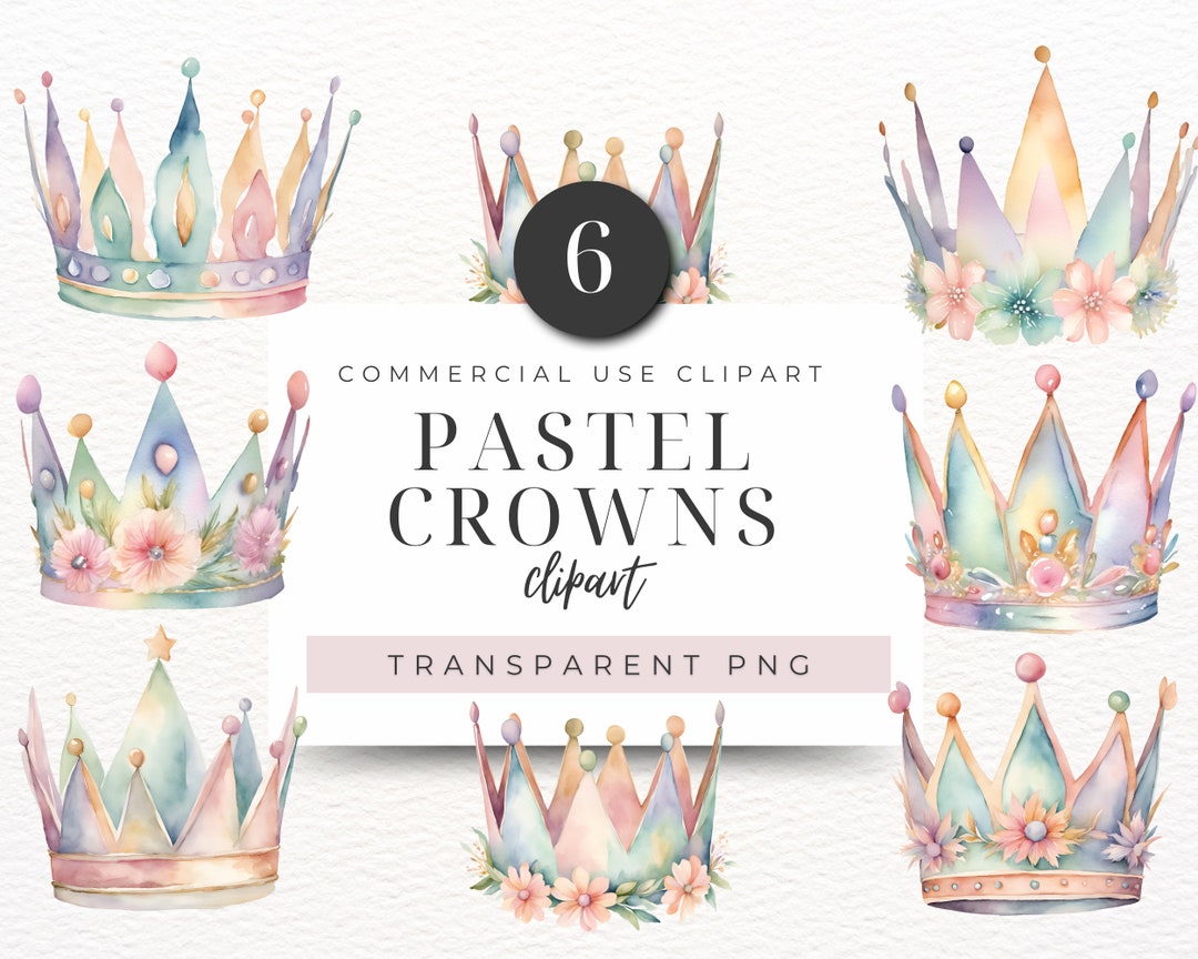 Watercolor Crown Clipart: Pastel Princess Crowns, PNG (digital Download ...