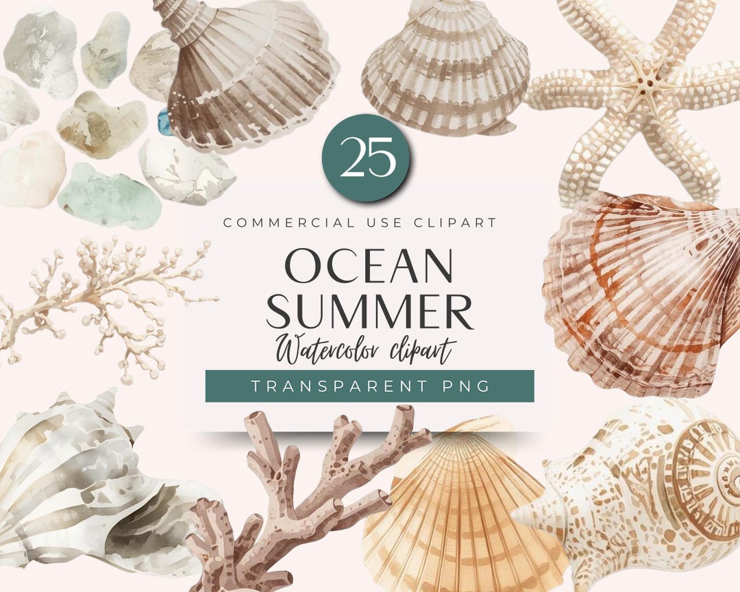 Ocean Summer Watercolor Clipart: Christmas Deco PNG Graphics (digital ...
