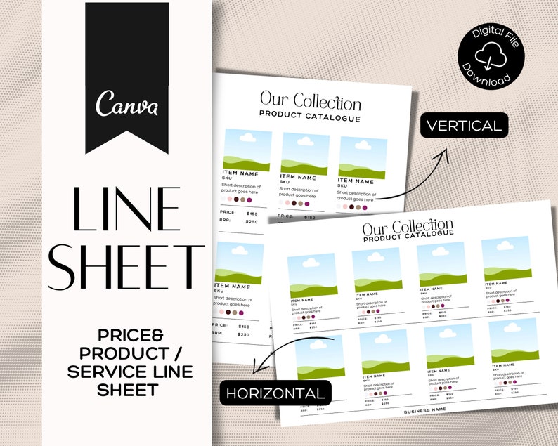 Editable Line Sheet Templates, Vertical and Horizontal, Wholesale ...