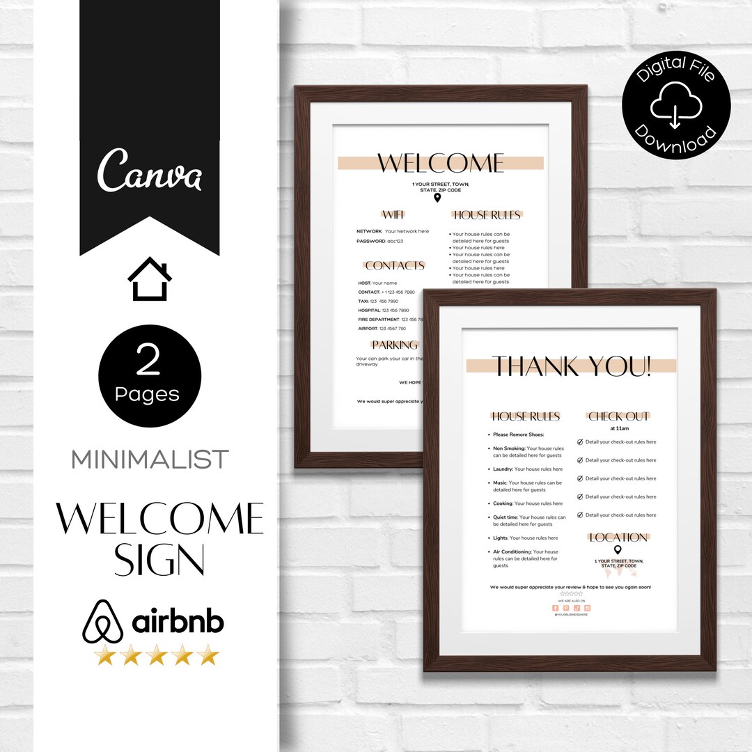 Rental Home Welcome Sign, Rental Hometemplate, Two Pages Sign, Rental ...