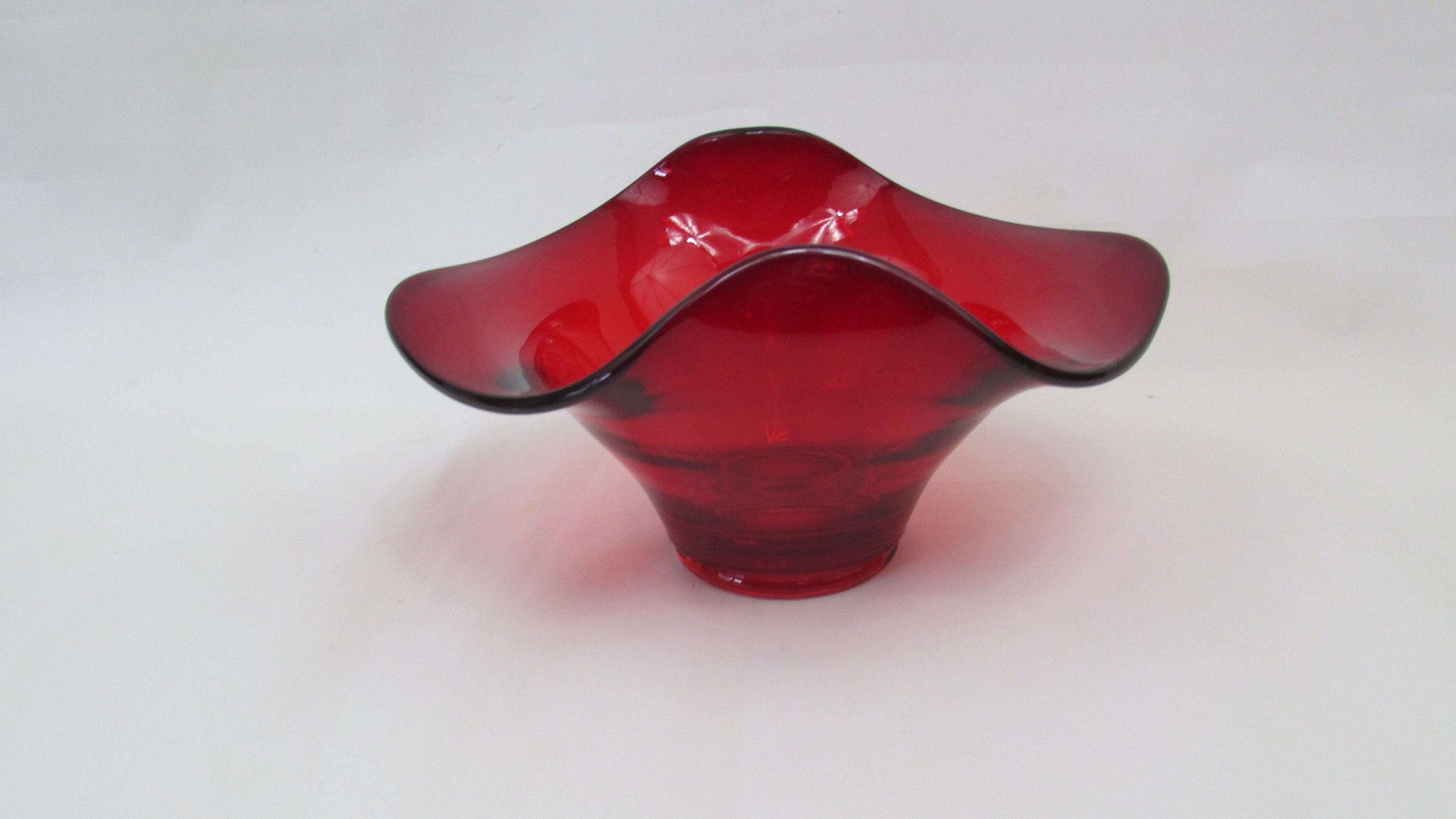 Viking Ruby Red Free-form Glass Candy Dish Bowl Compote Mid-century Vtg ...