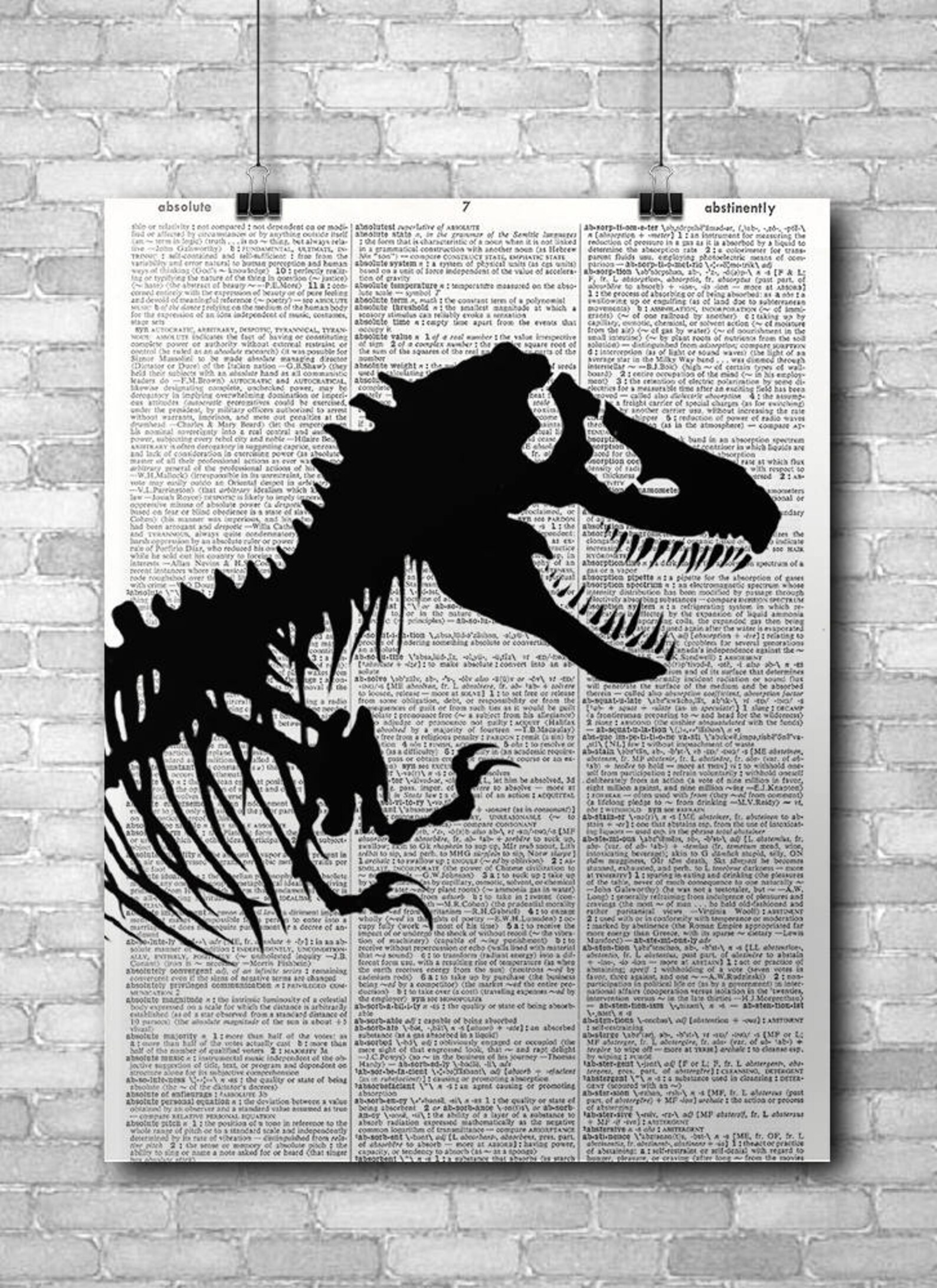 Jurassic Park Dinosaur Tyrannosaurus Rex Dictionary Art - Etsy