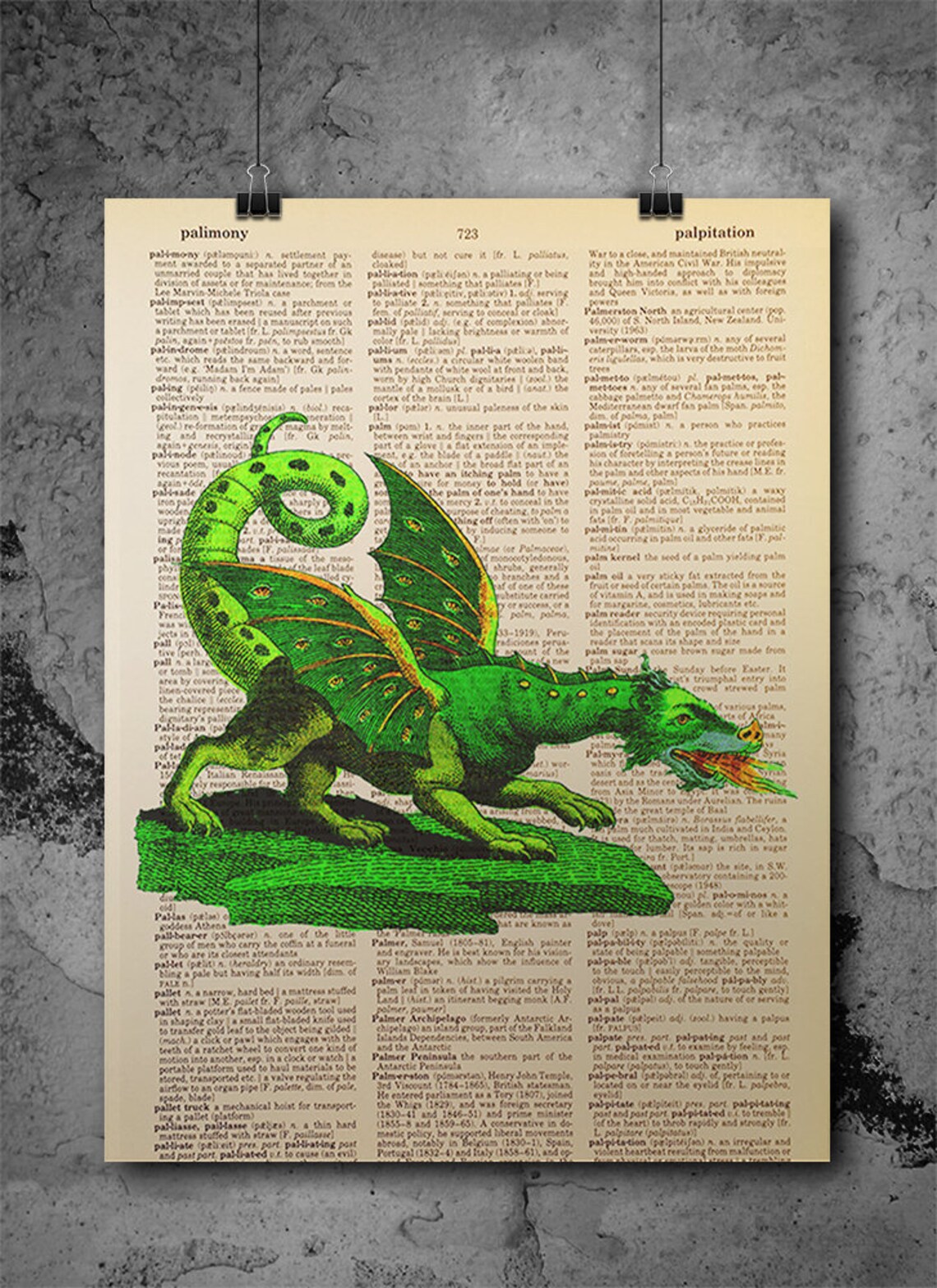 Fire Breathing Dragon Dictionary Art Print Vintage Antique - Etsy