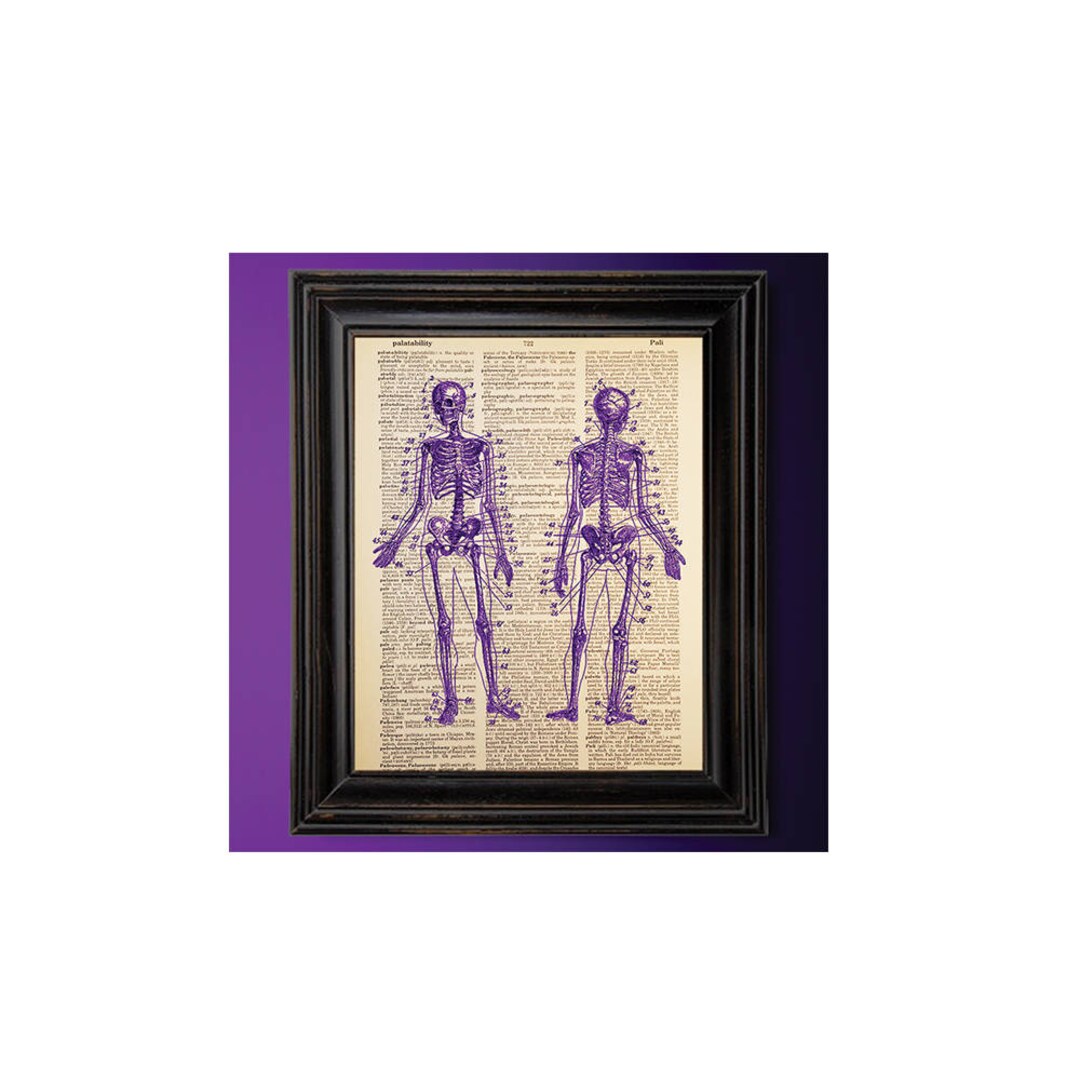 Purple Skeletons, Anatomy, Dictionary Art Print, Vintage, Antique Book ...
