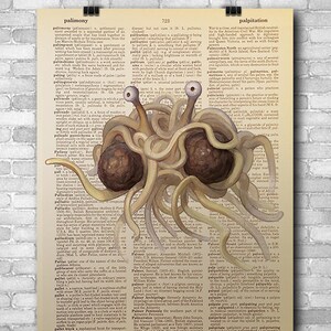 Flying Spaghetti Monster FSM, Dictionary Art Print, Vintage Antique ...
