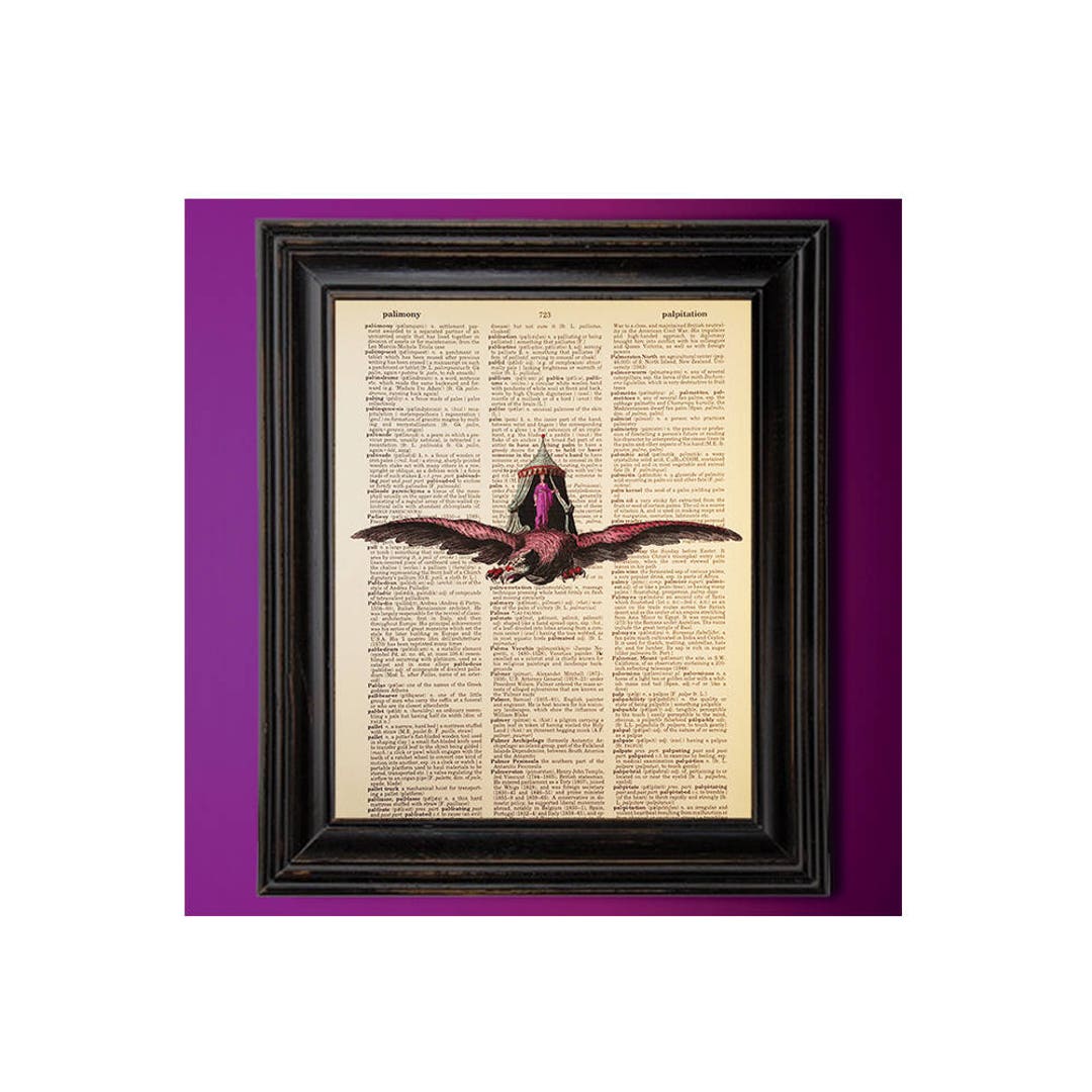 Lady Flying on Bird, Dictionary Art Print, Vintage Antique Book Page ...