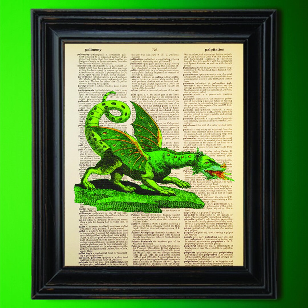Fire Breathing Dragon, Dictionary Art Print, Vintage Antique Book Page ...
