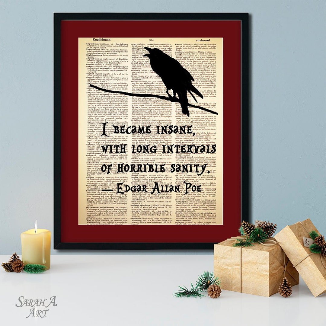 I Became Insane, Edgar Allan Poe Quote, Dictionary Art Print, Vintage ...
