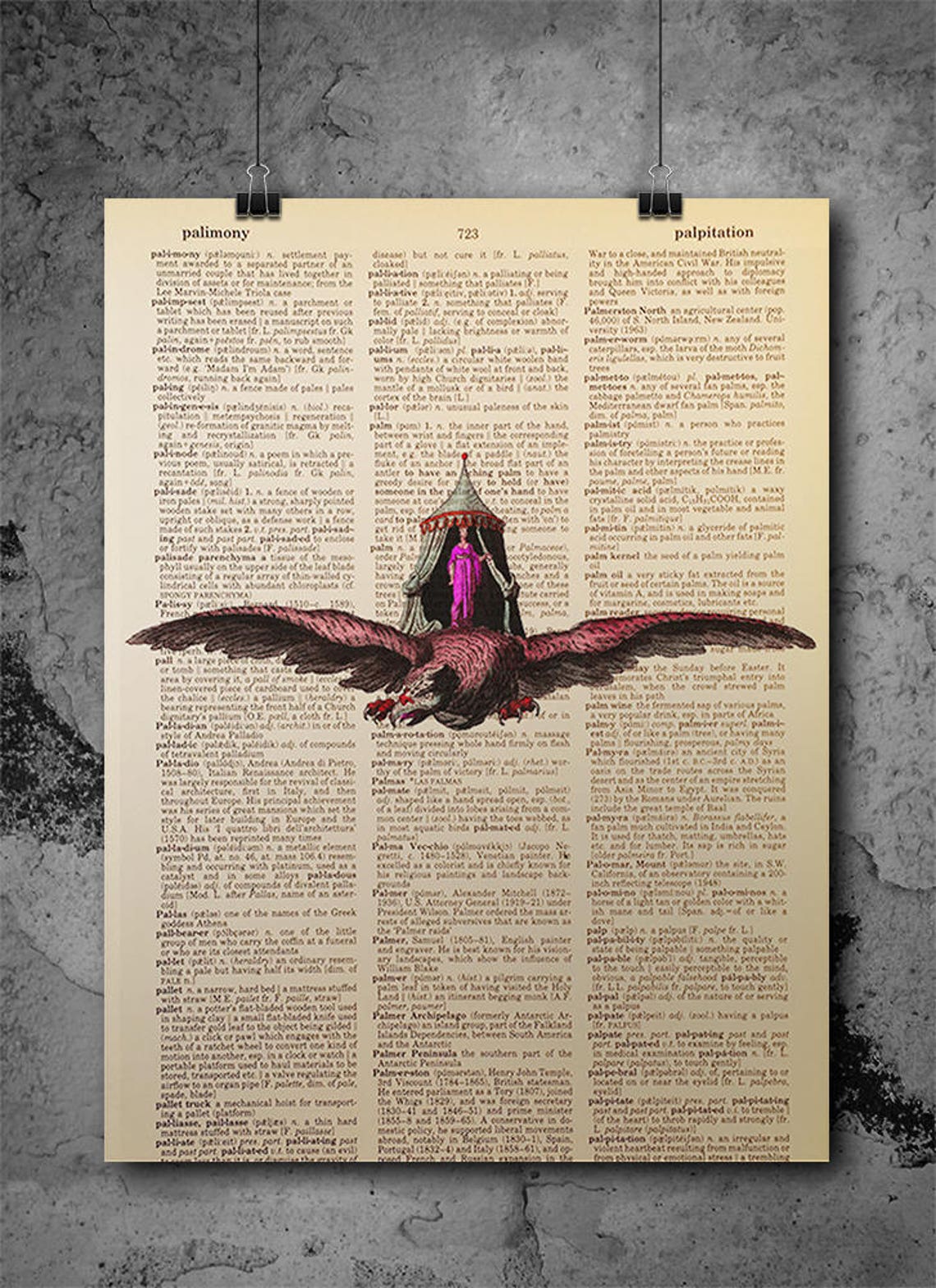 Lady Flying on Bird Dictionary Art Print Vintage Antique - Etsy