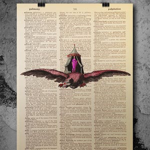Lady Flying on Bird, Dictionary Art Print, Vintage Antique Book Page ...