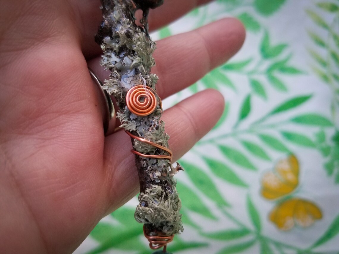 Twig Necklace, Copper Spiral Moss Agate Key Branch Pendant, Natural ...