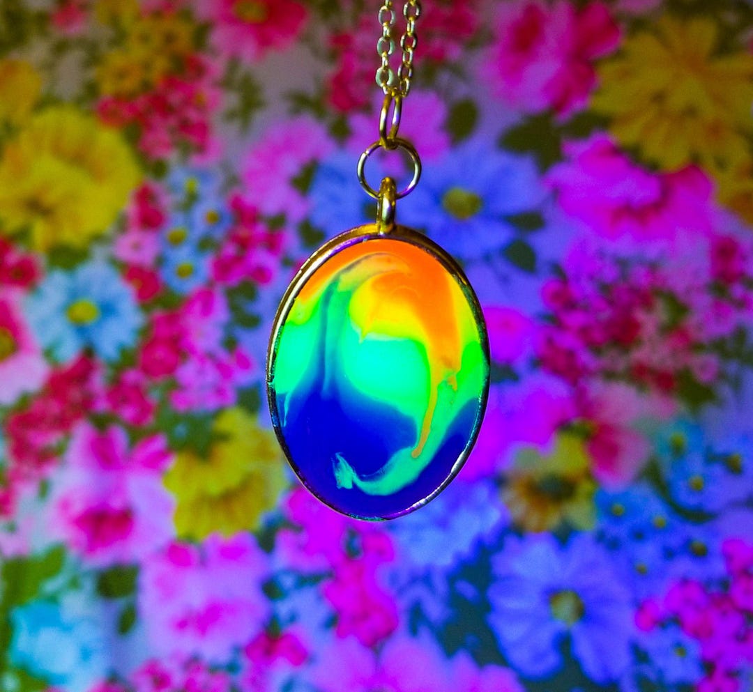 Rainbow Glow Necklace, Neon Rainbow Jewelry, Rainbow Hippie Pendant ...