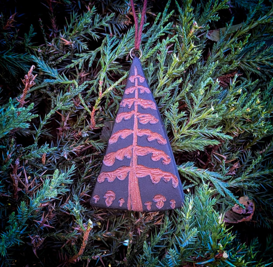 Evergreen Tree Ornament, Neutral Yule Décor, Black & Brown Ceramic ...