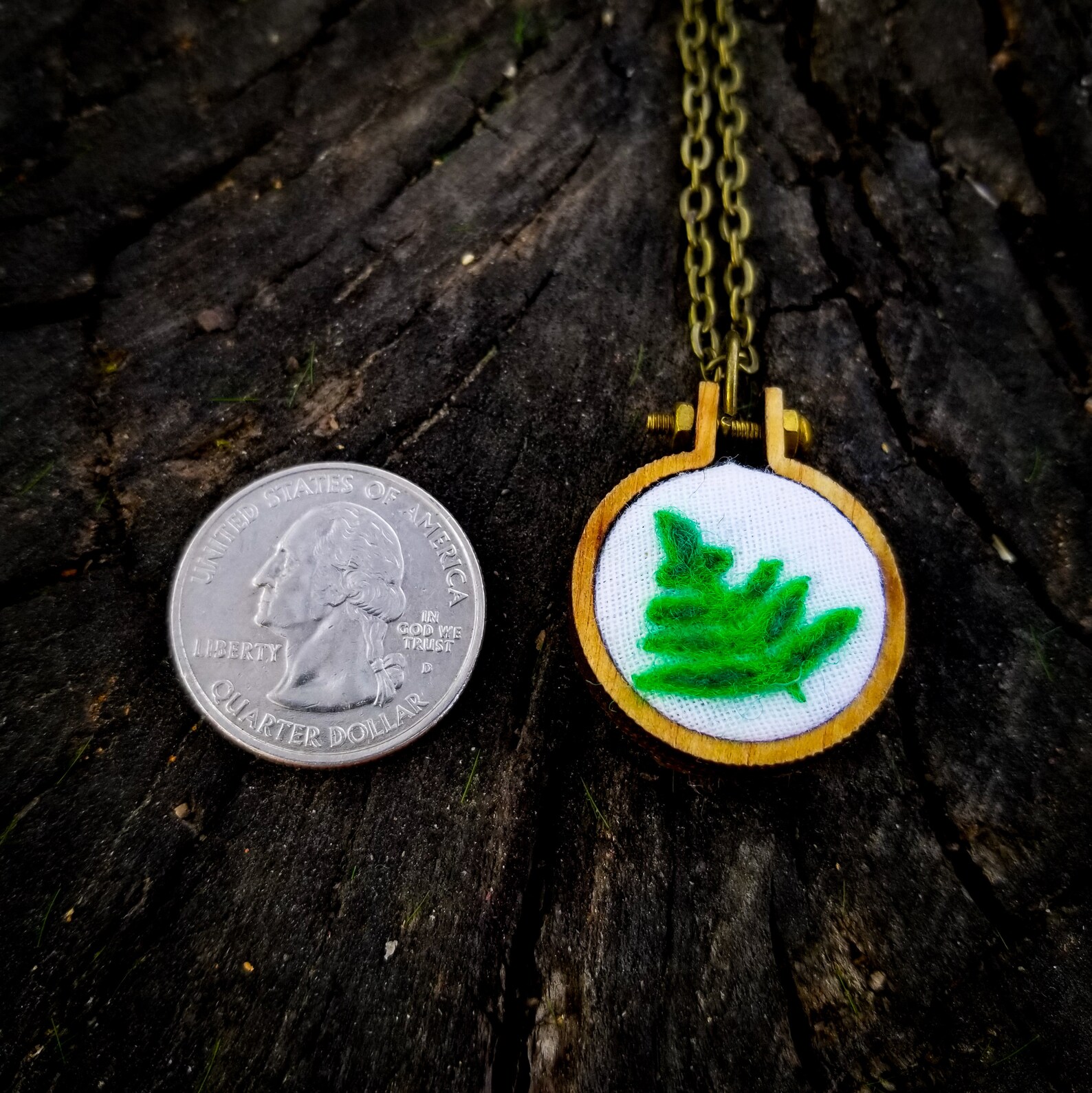 Needle Felted Fern Necklace, Wool Felt Mini Embroidery Hoop Jewelry ...