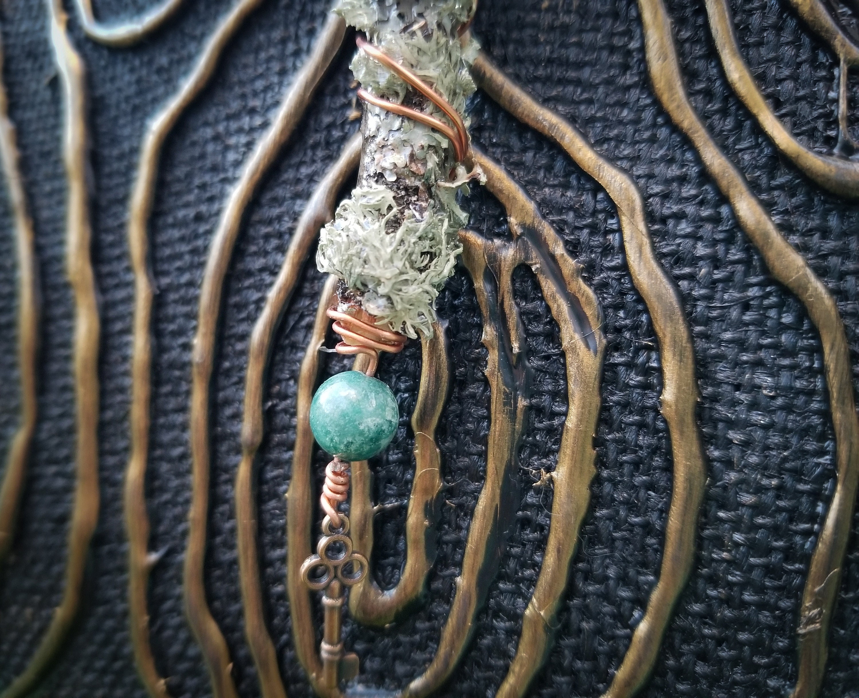 Twig Necklace, Copper Spiral Moss Agate Key Branch Pendant, Natural ...